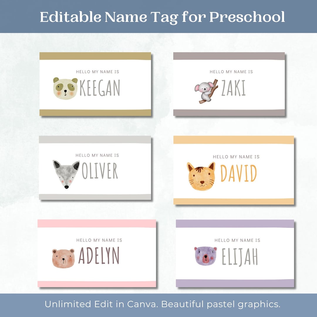 Personalized Printable Name Tags Cute Pastel Designs for Preschoolers ...