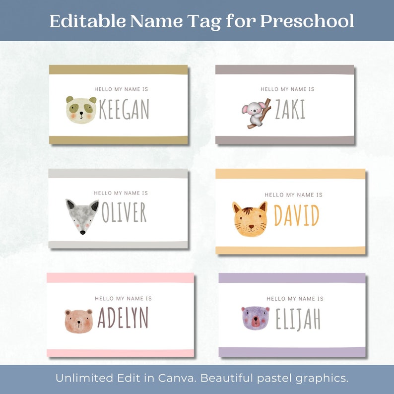 Personalized Printable Name Tags Cute Pastel Designs for Preschoolers ...