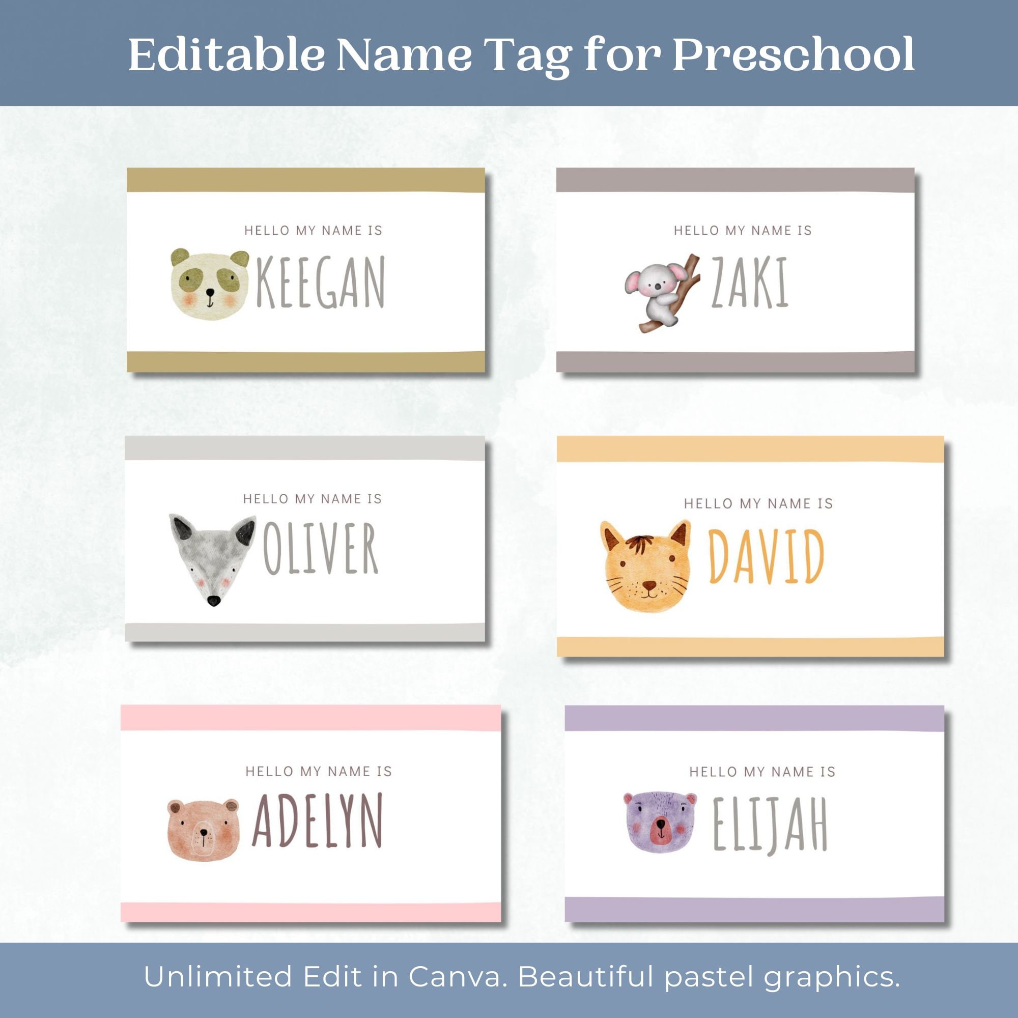 Personalized Printable Name Tags Cute Pastel Designs for Preschoolers ...