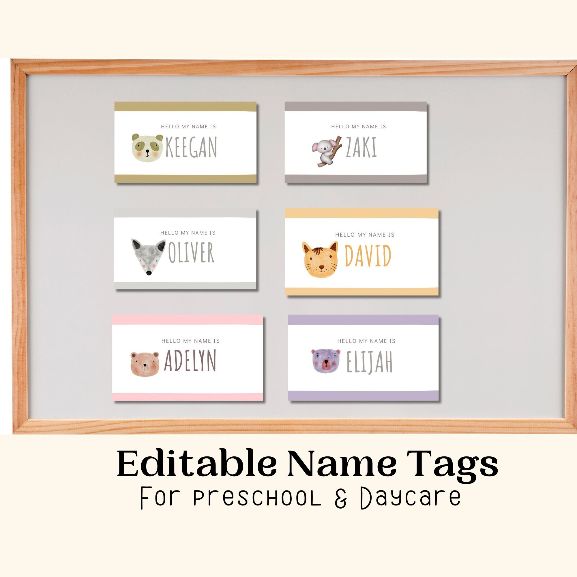 Personalized Printable Name Tags Cute Pastel Designs for Preschoolers ...