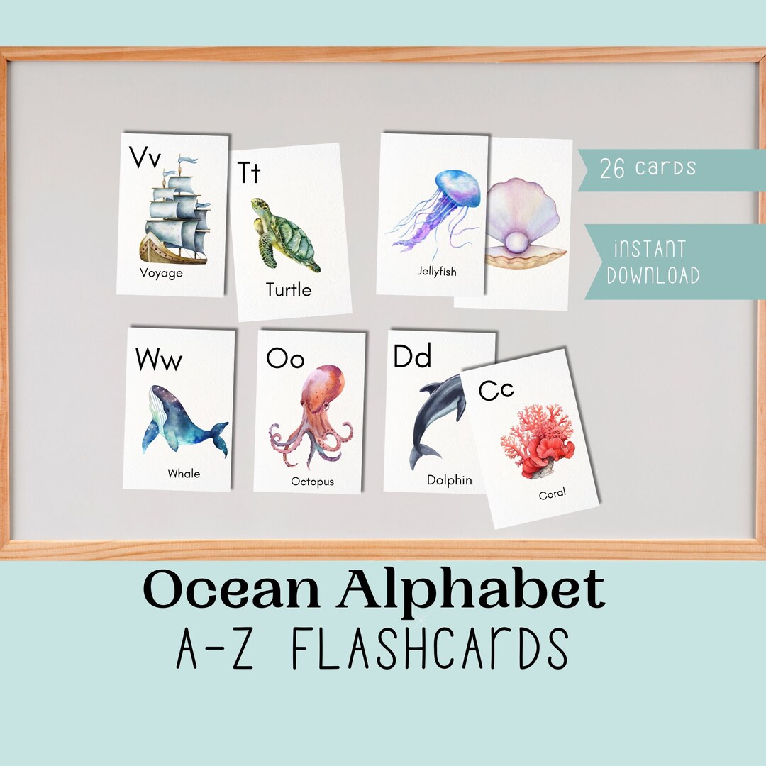 Sea Animals ALPHABET Flashcards Ocean Animals Chart Preschool Sea ...
