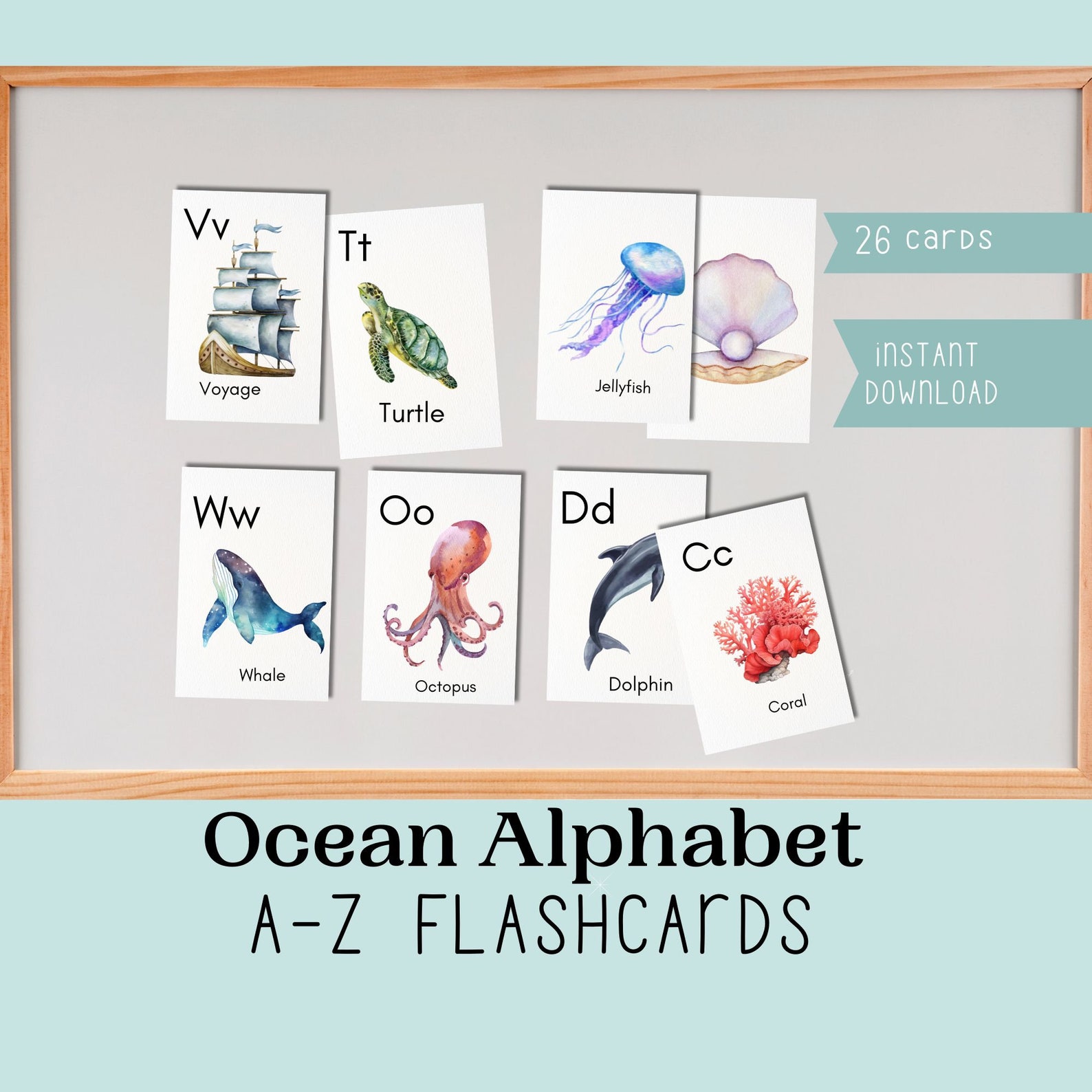 Sea Animals ALPHABET Flashcards Ocean Animals Chart Preschool Sea ...