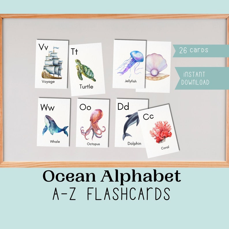 Sea Animals ALPHABET Flashcards Ocean Animals Chart Preschool Sea ...