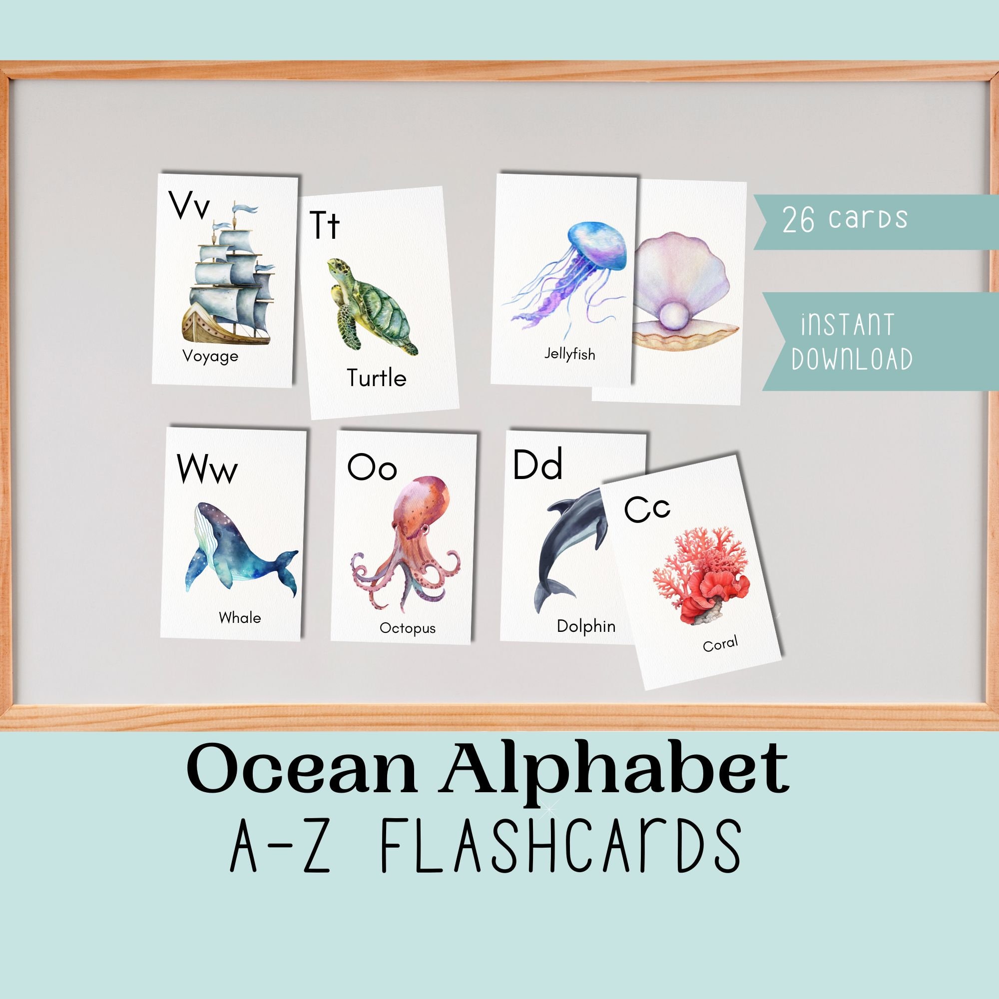 Sea Animals ALPHABET Flashcards Ocean Animals Chart Preschool Sea ...