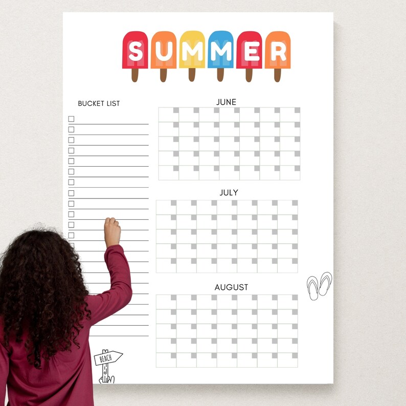 Printable Summer Family Calendar Chore Chart Bucket List Summer ...