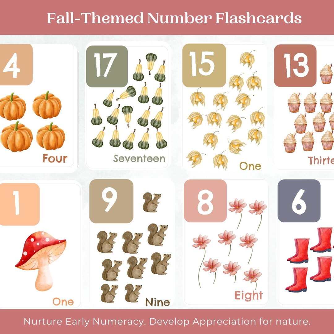 Fall Printable Number Flashcard Preschoolers Counting Activity ...