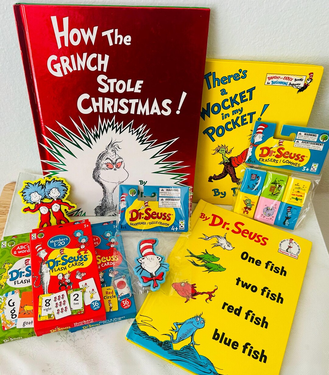 Curated Dr. Seuss Gift Box | 3 Classic Books + Flash Cards, Erasers ...