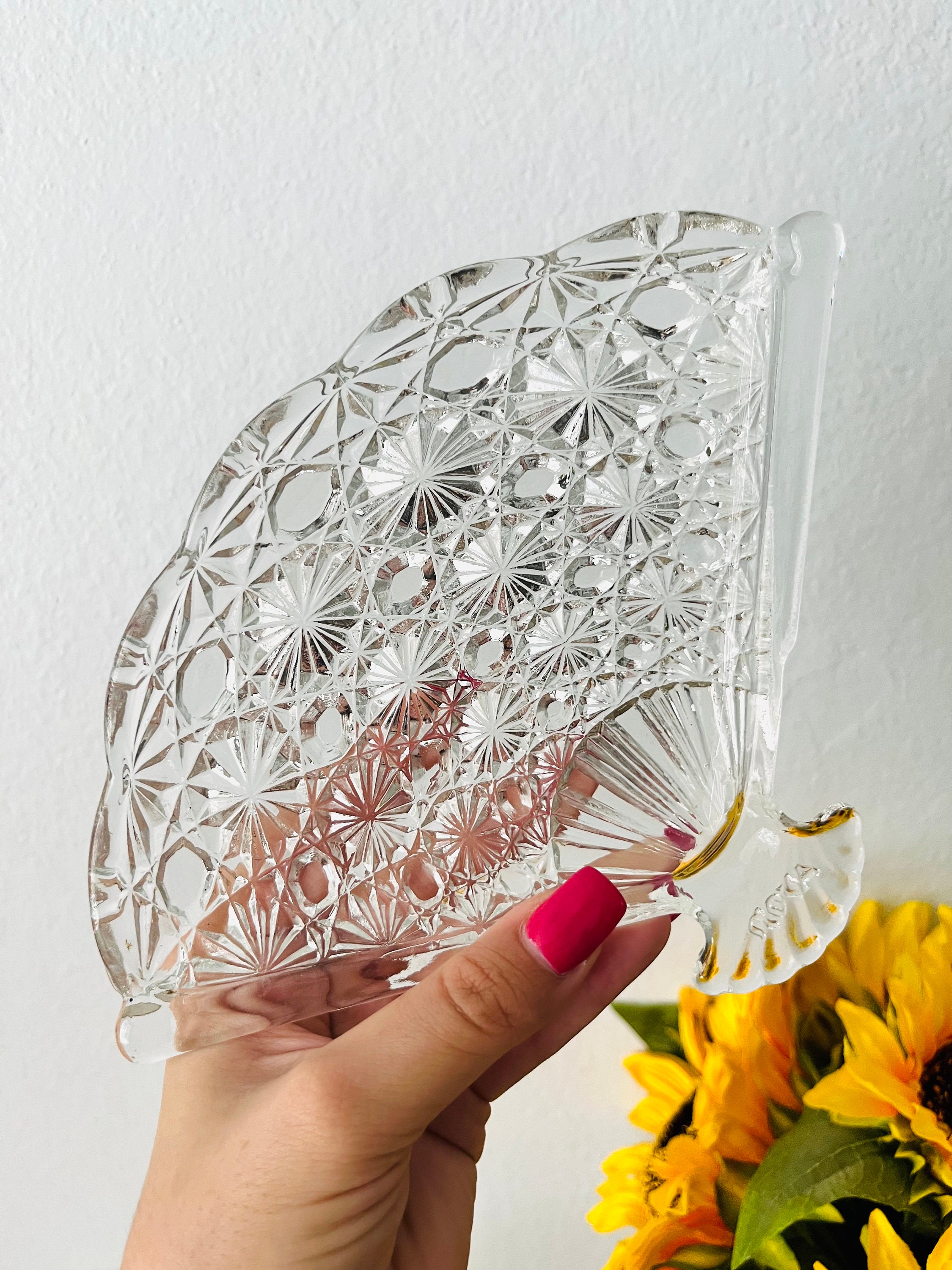 Vintage Avon Fan Clear Glass 8" Jewelry Holder, Trinket Plate, Soap ...