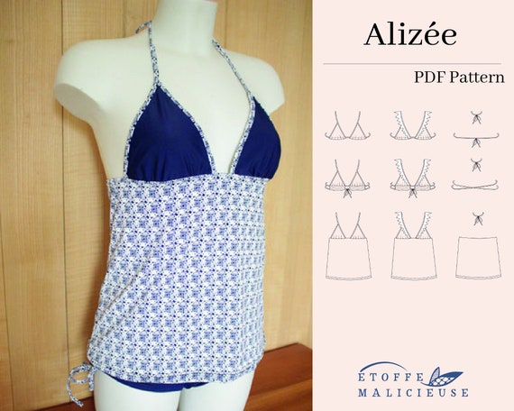 PDF Sewing Pattern English Alizée bikini tankini swimsuit | Etsy