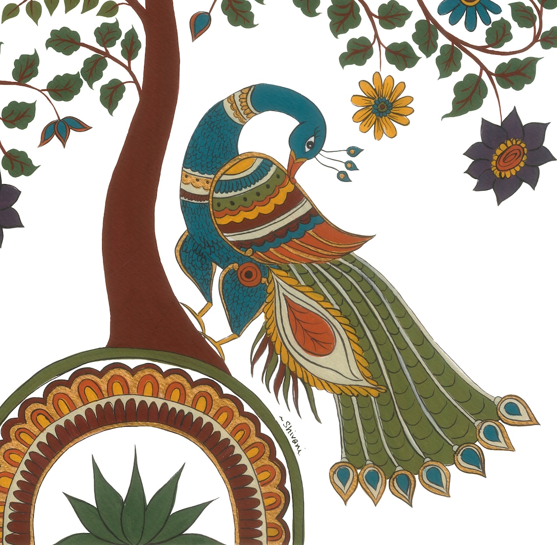 Kalamkari Tree of Life Peacock Art: stampa tradizionale indiana ...