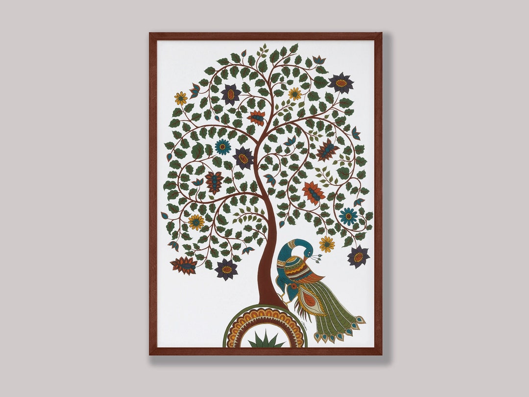 Kalamkari Tree of Life Peacock Art: stampa tradizionale indiana ...