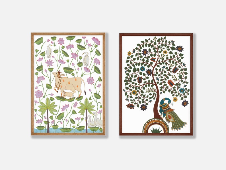 Indian Folk Art, Set of 2 Traditional Indian Paintings, Tree of Life ...