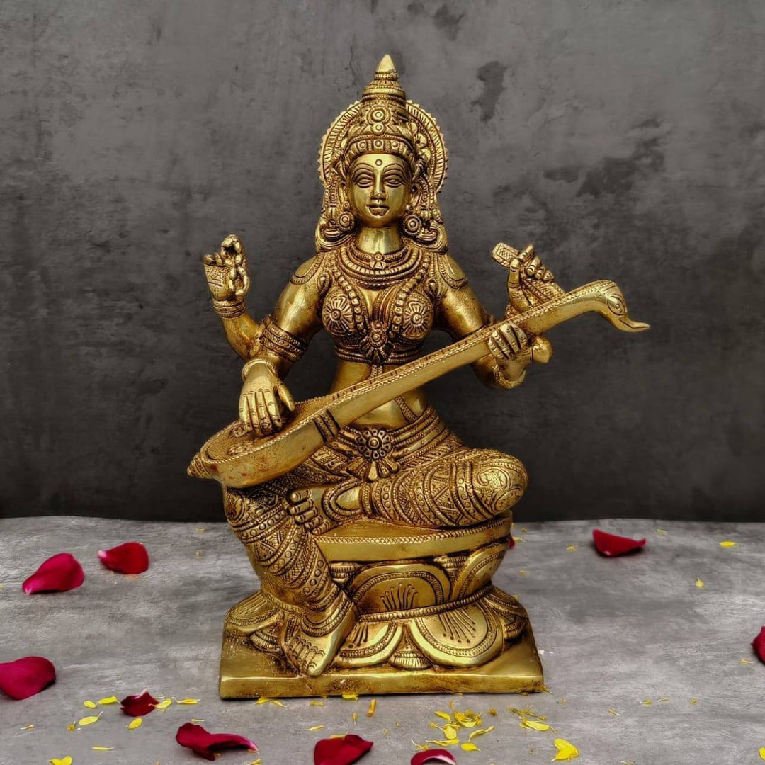 Saraswati Statue Brass Saraswati Idol Veena Saraswati Goddess of ...