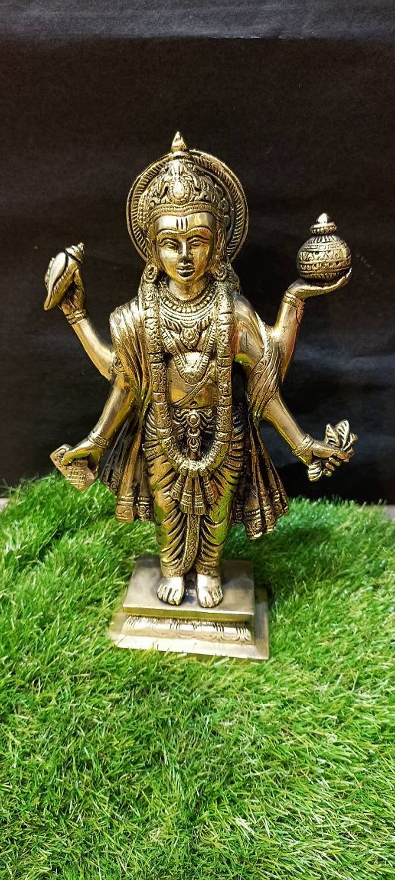 Lord Dhanvantari Statue-10 Inch Brass Dhanvanthri - Etsy