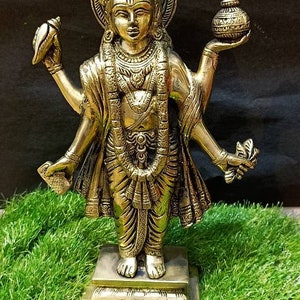 Lord Dhanvantari Statue-10 Inch Brass Dhanvanthri Statue, Dhanwantri ...
