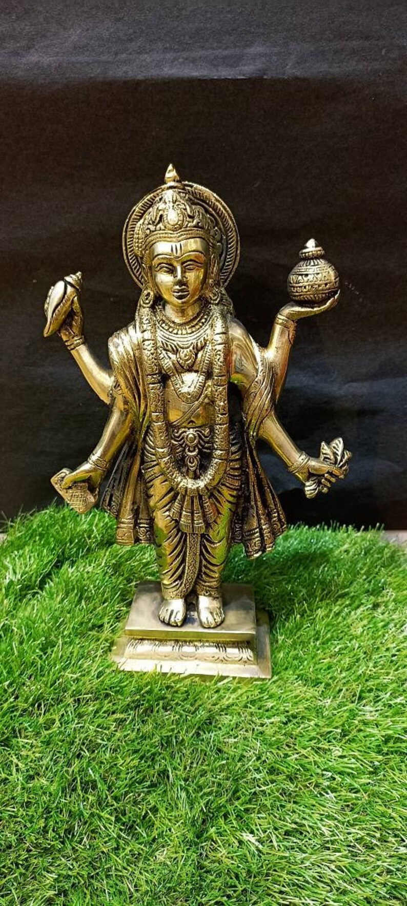 Lord Dhanvantari Statue-10 Inch Brass Dhanvanthri - Etsy