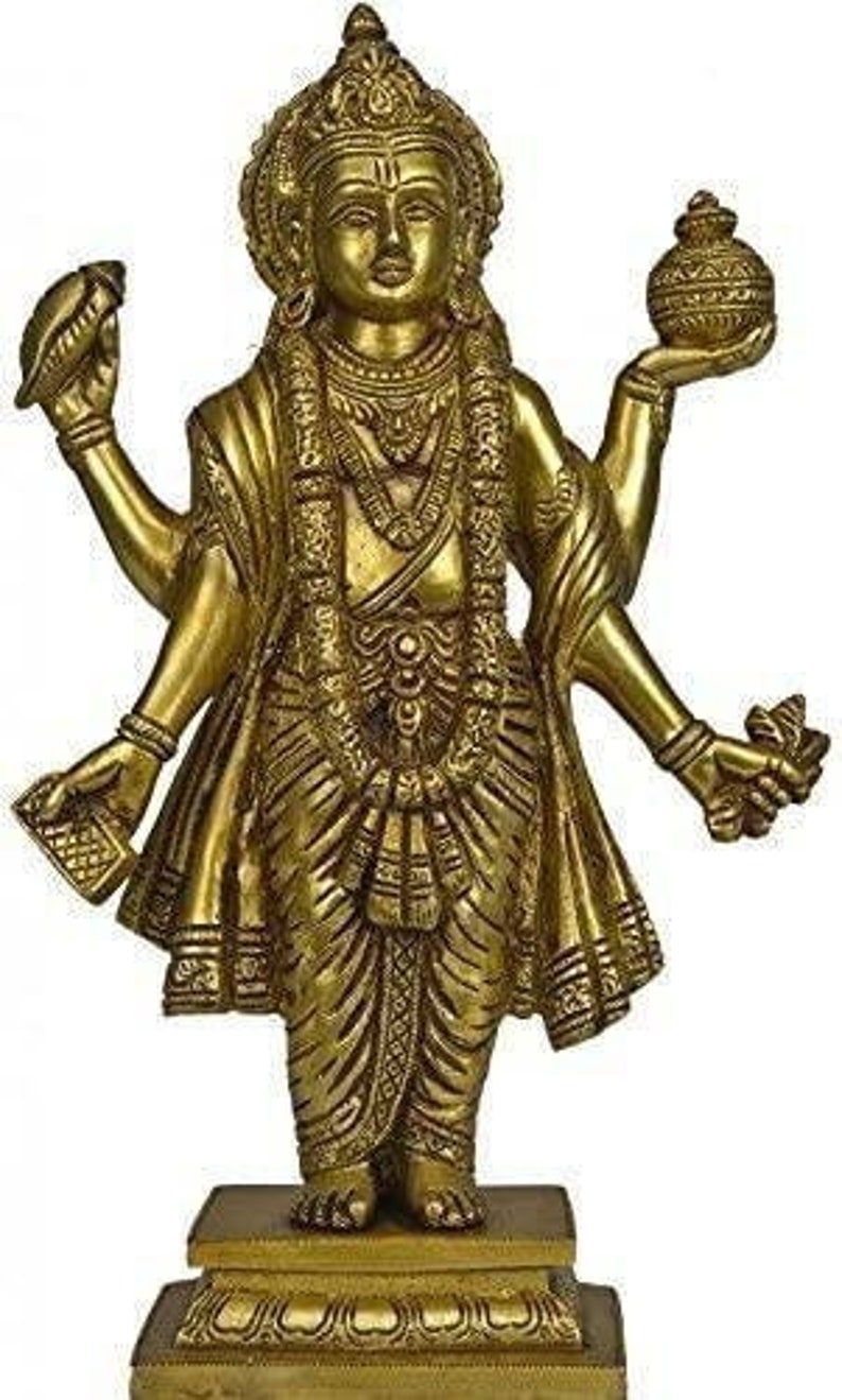 Lord Dhanvantari Statue-10 Inch Brass Dhanvanthri - Etsy