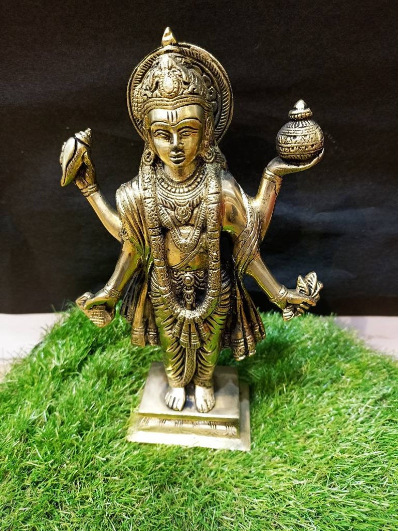 Lord Dhanvantari Statue-10 Inch Brass Dhanvanthri - Etsy