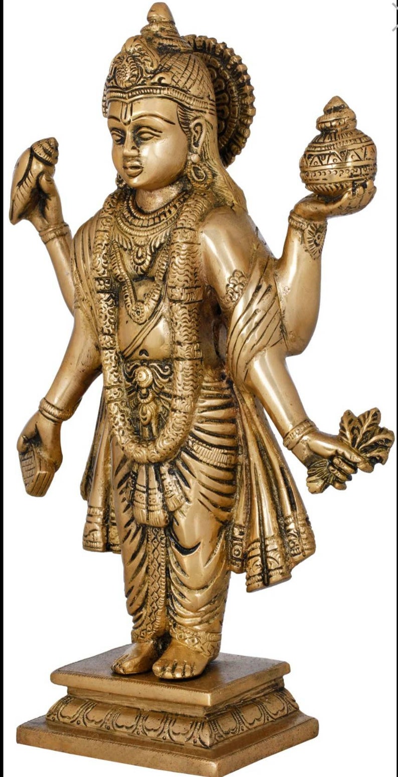 Lord Dhanvantari Statue-10 Inch Brass Dhanvanthri - Etsy