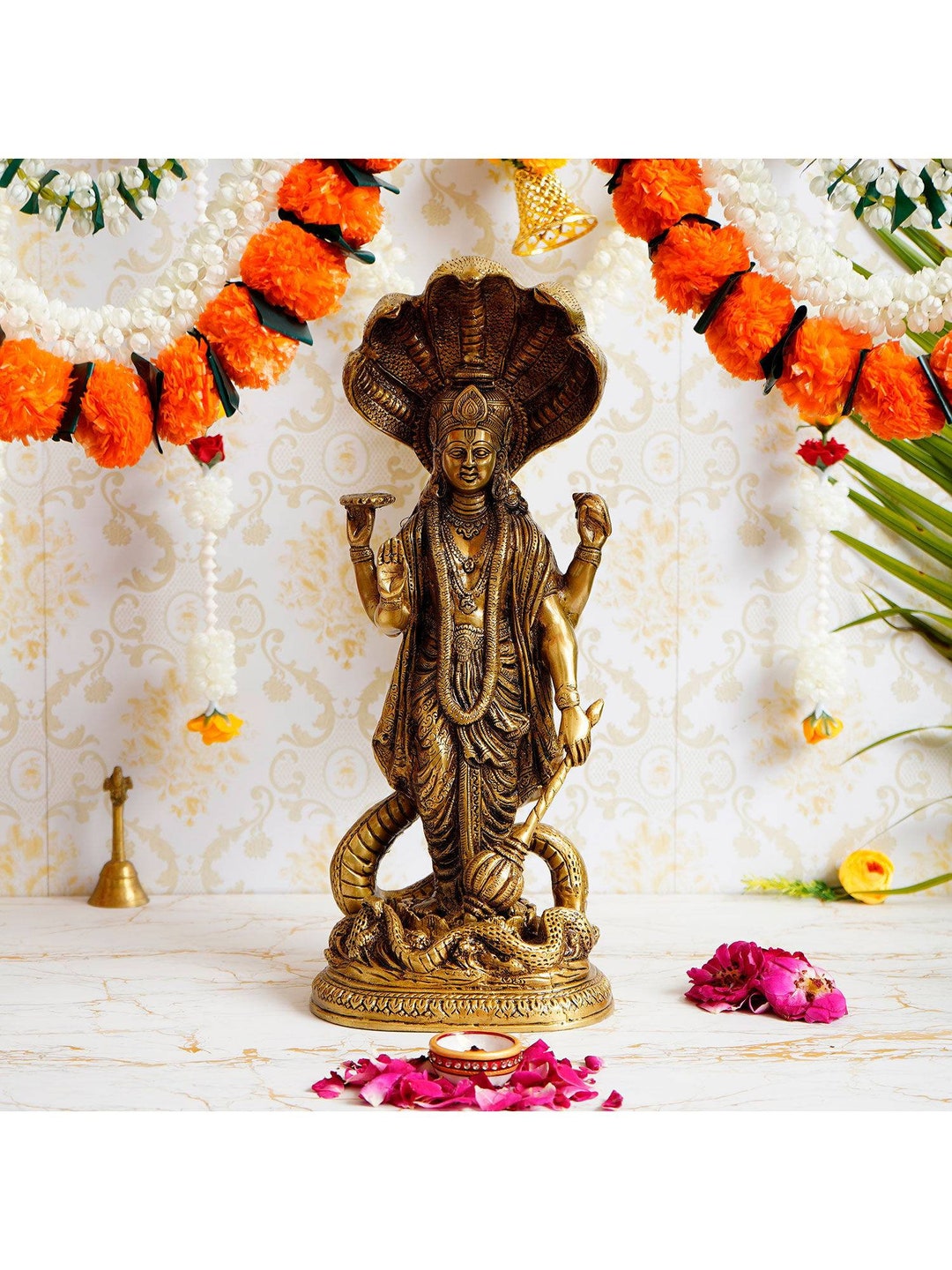 Lord Vishnu Statue Large, 43cm Big Antique Finish Brass Lord Vishnu ...