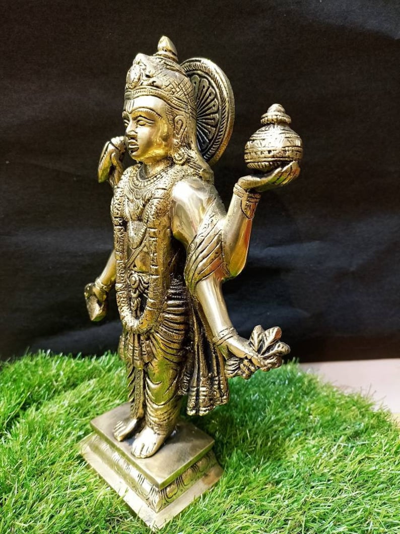 Lord Dhanvantari Statue-10 Inch Brass Dhanvanthri - Etsy