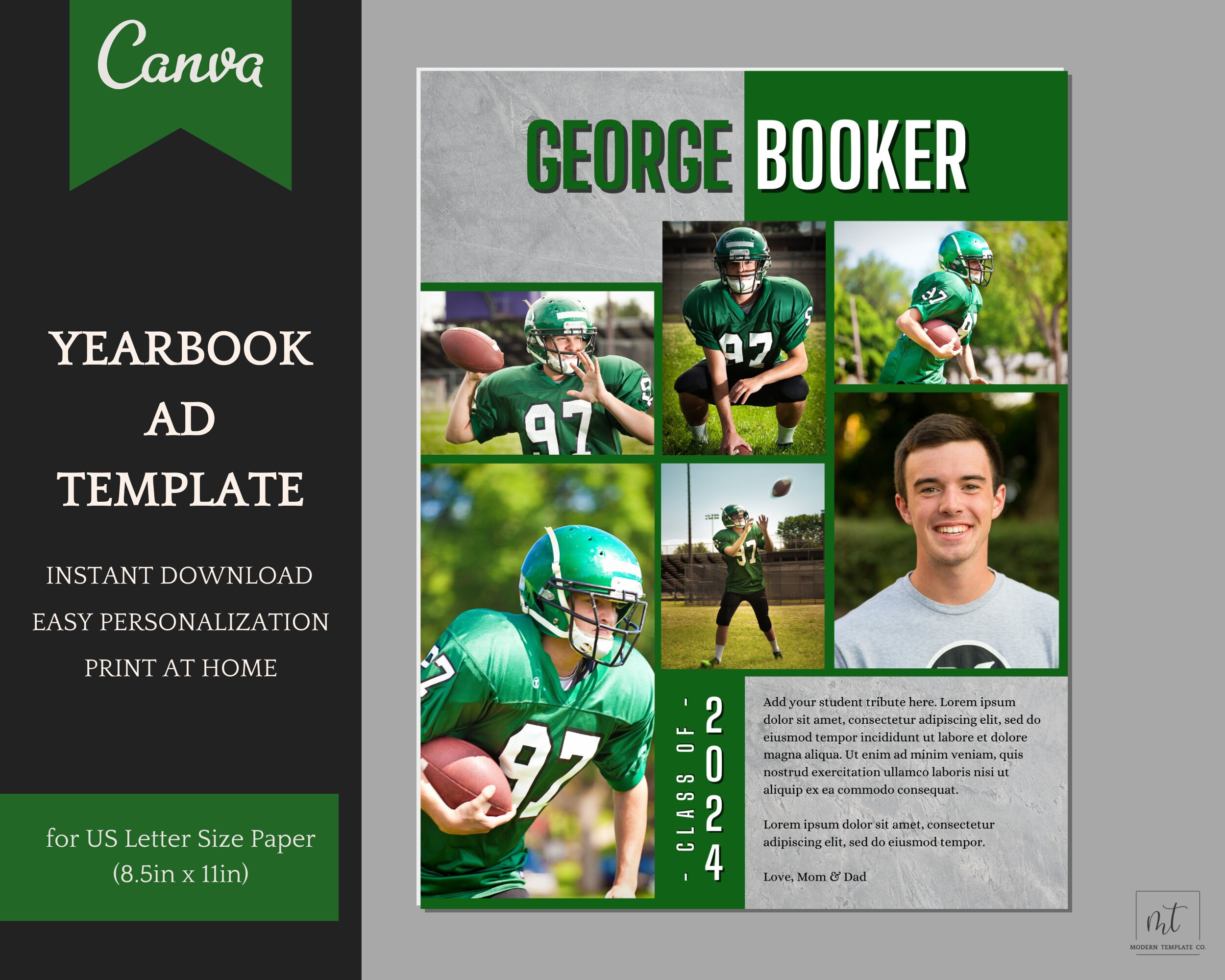 Senior Yearbook Ad Template - Sports / Athletes Theme - Football ...