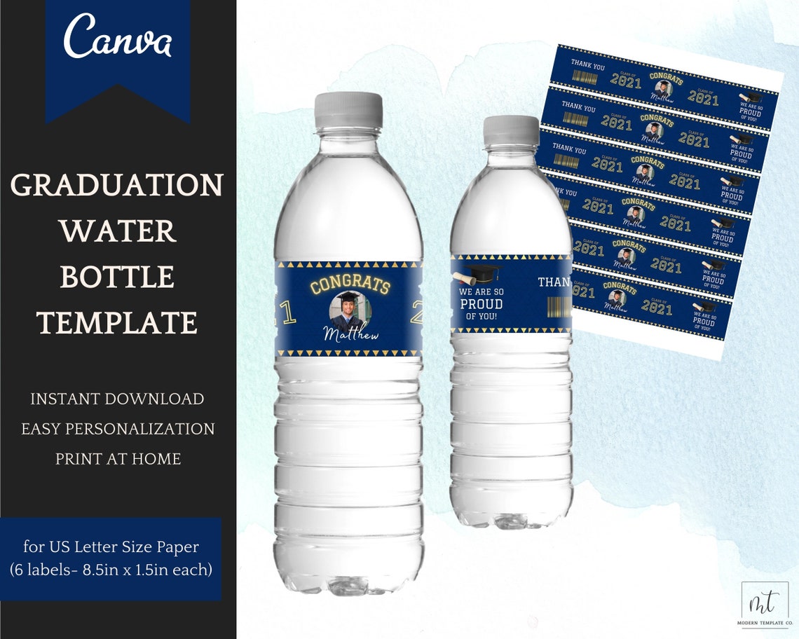 Water Bottle Label Template editable Graduation Party | Etsy