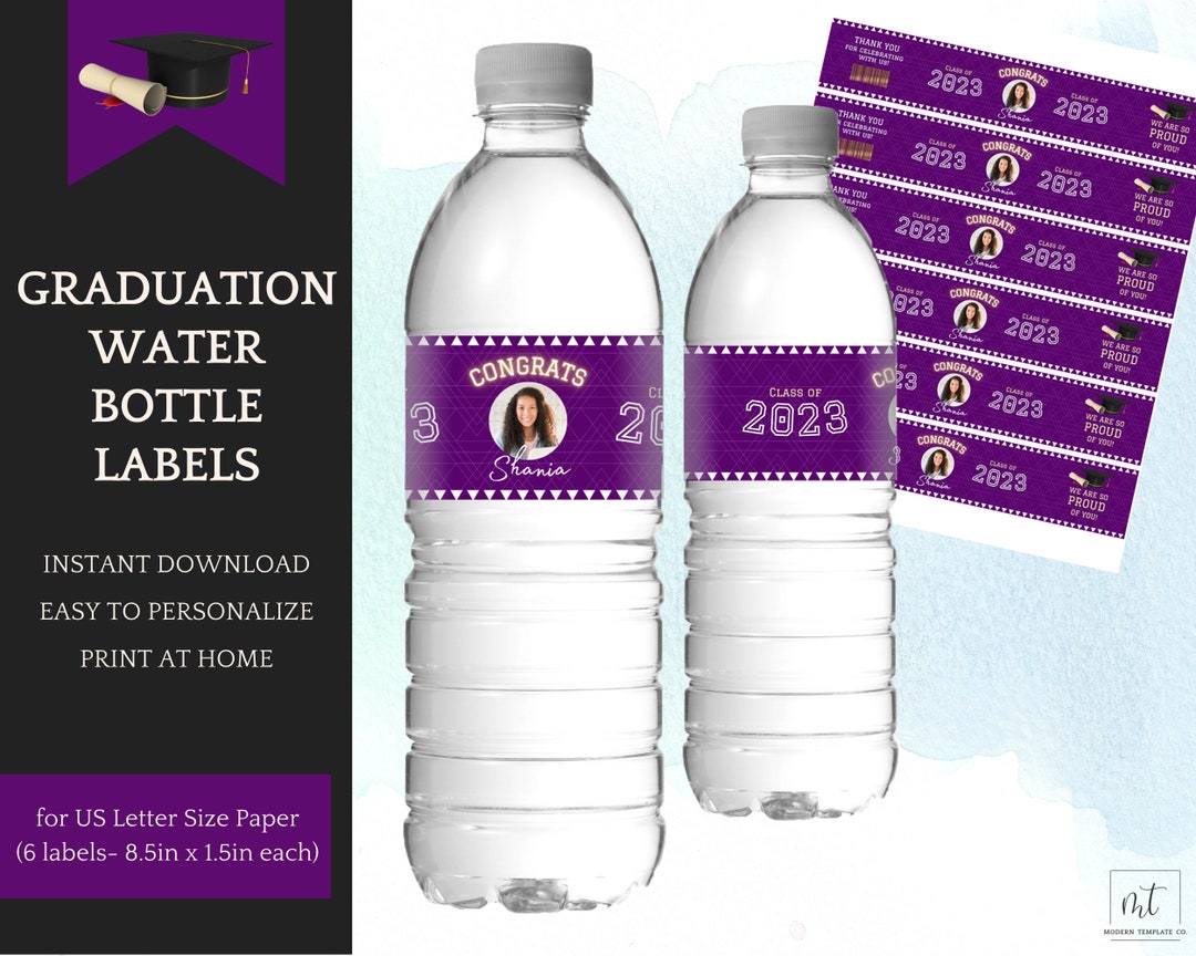 Water Bottle Label Template - Editable, Graduation Party, Class of 2023 ...