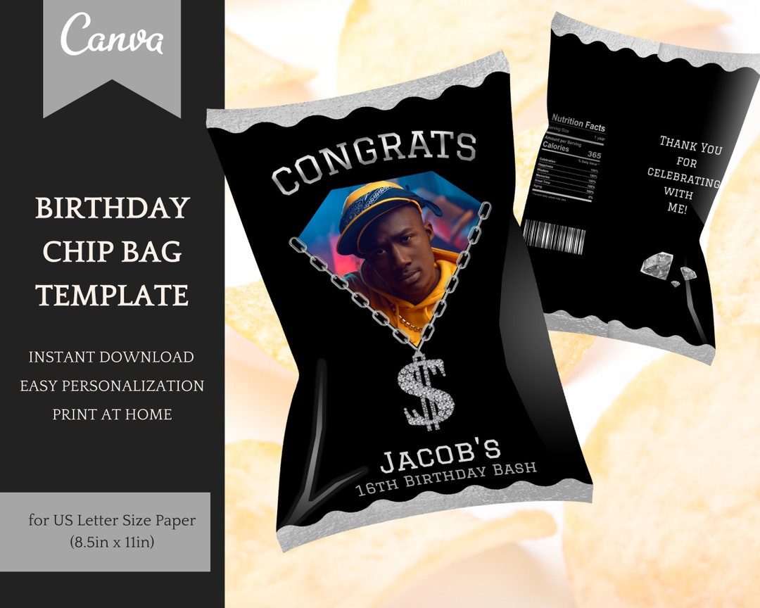 Chip Bag Template - Birthday Party Decorations for Him - Easy ...