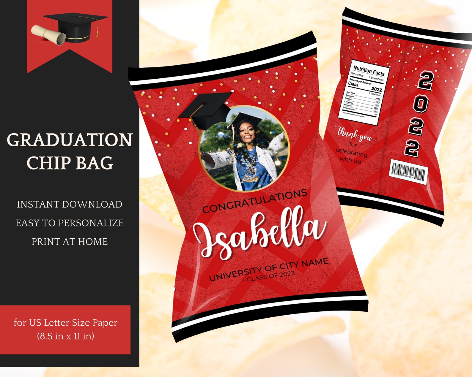 Red Graduation Decorations Chip Bag Template Candy Bars & - Etsy