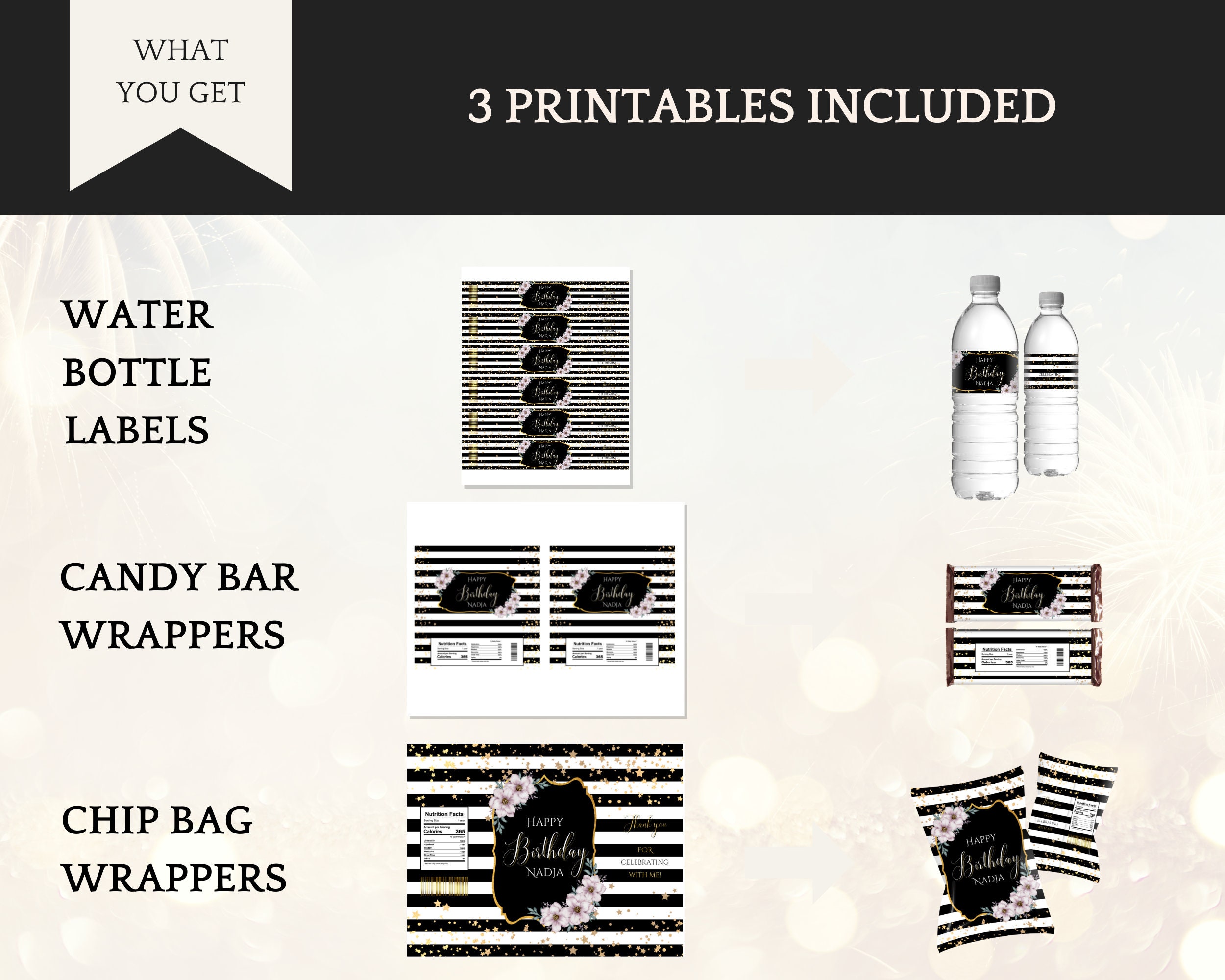 Chip Bag Template Water Bottle Candy Bar Labels Striped - Etsy
