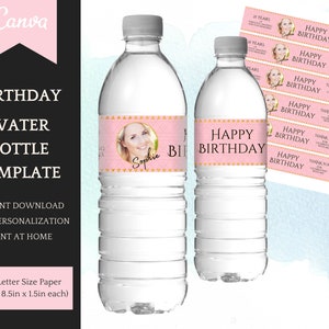 Water Bottle Label Template, Printable Birthday Decorations for Her ...
