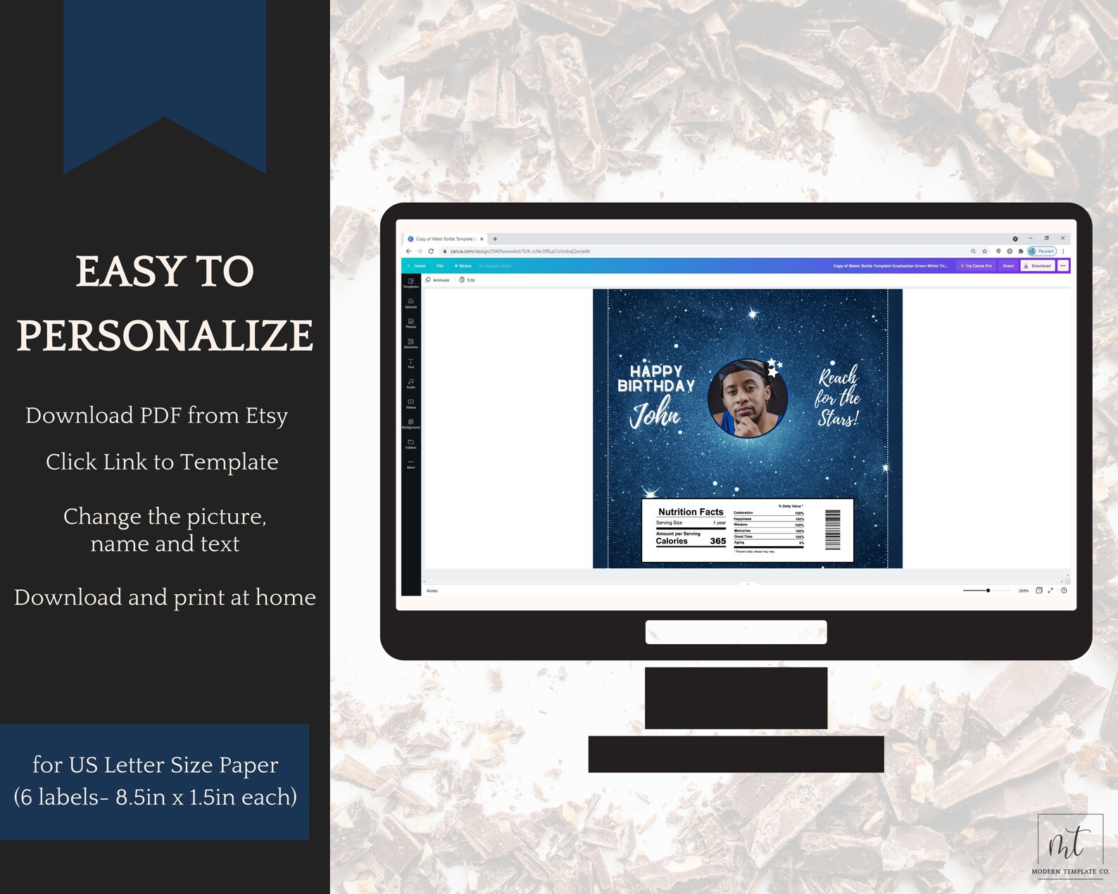Navy Candy Bar Template Stars, Birthday Decorations for Her/him ...