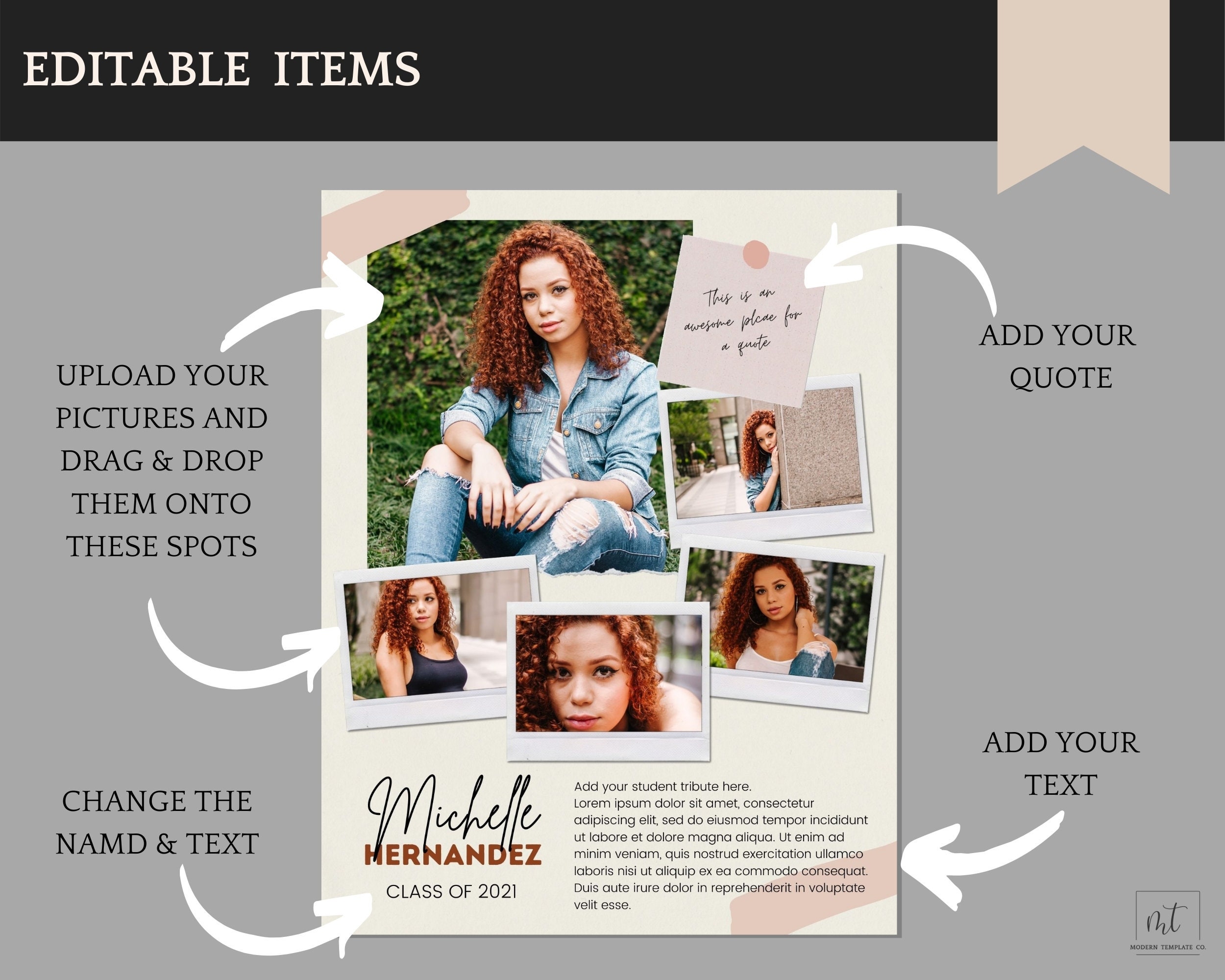 Senior Yearbook Ad Template - Editable Full Page Template With 5 Pic ...