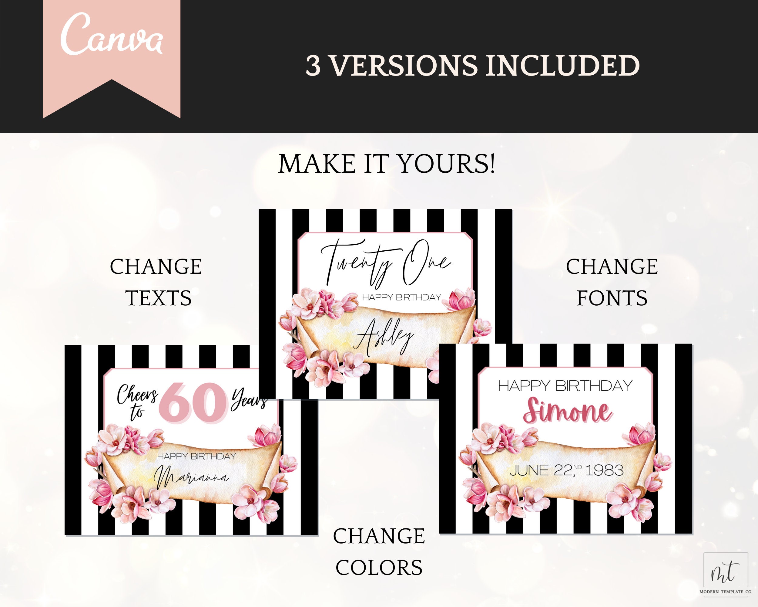 60th Birthday Wine Label Template, Personalized Decorations for Her ...