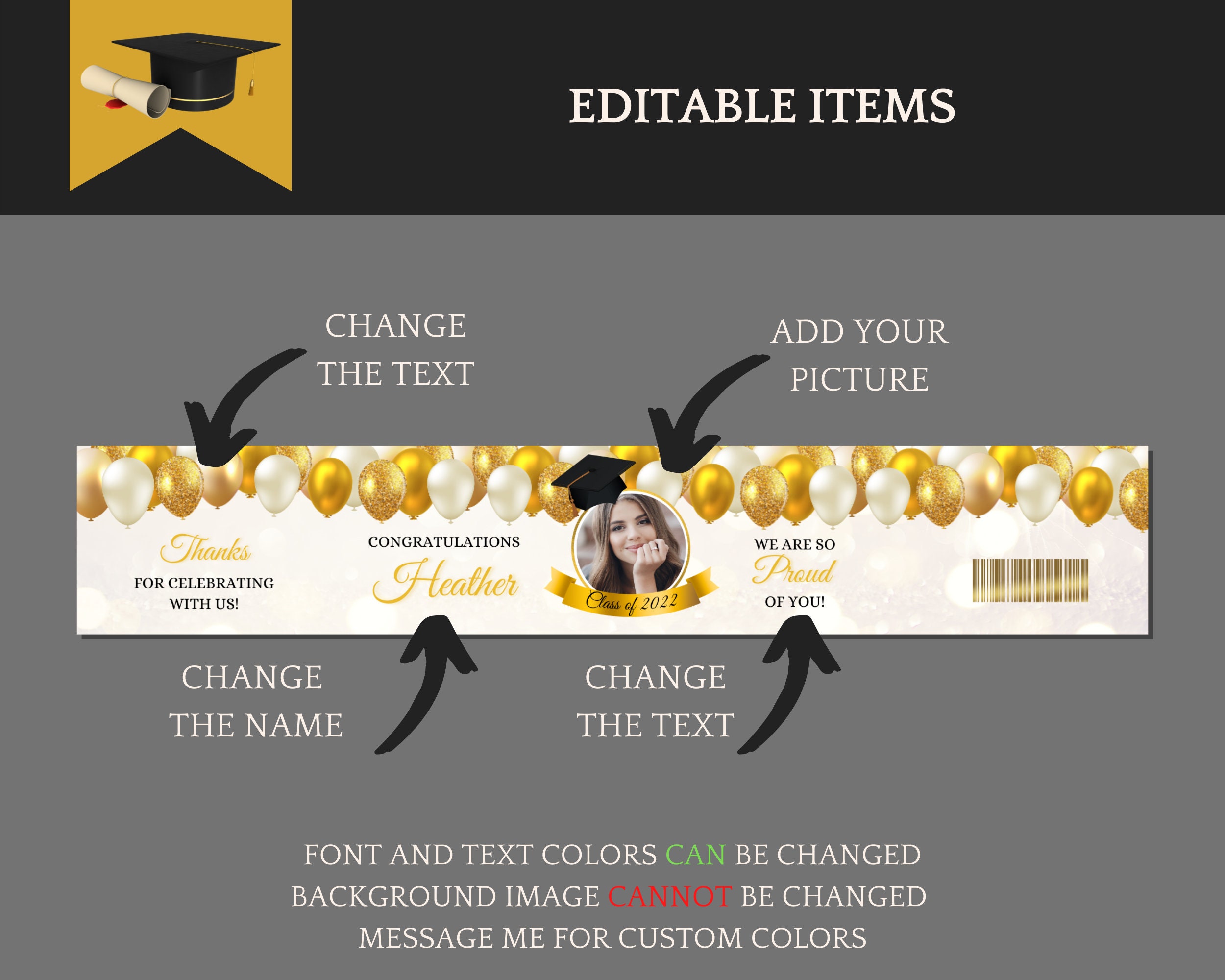 Water Bottle Label Template Editable Graduation Party - Etsy