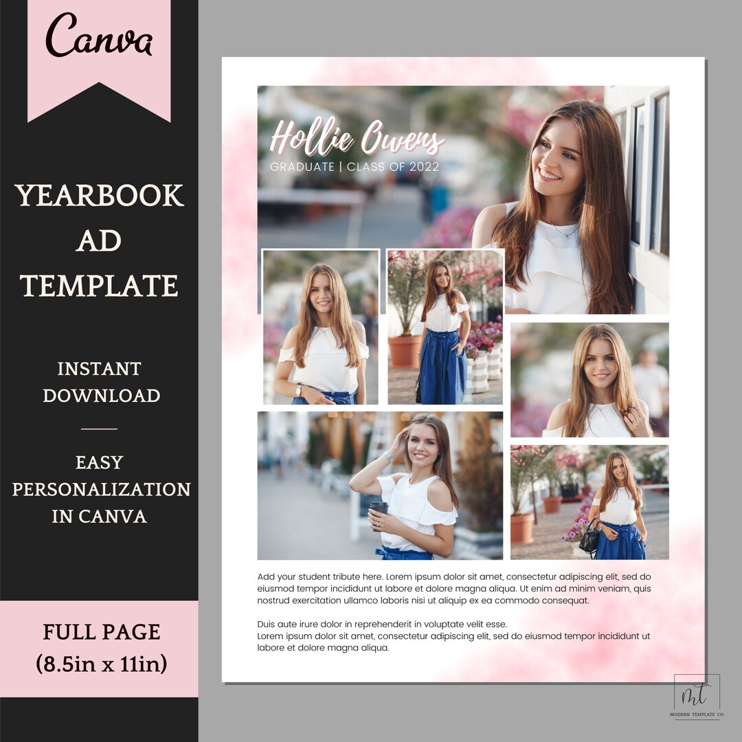 Senior Yearbook Ad Template - Editable Full Page Magazine Template With ...