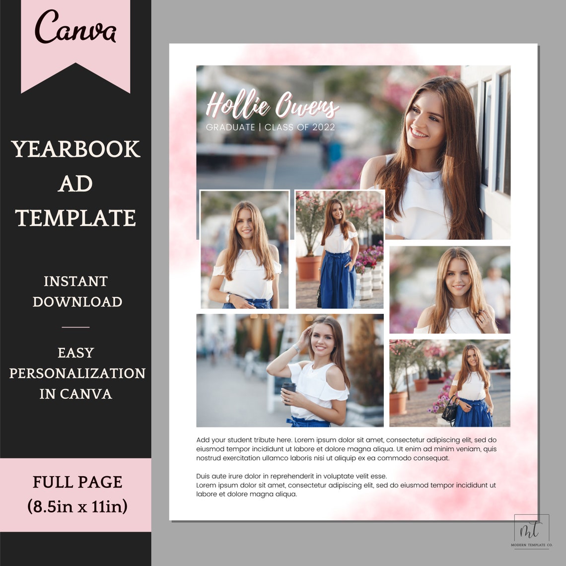 Senior Yearbook Ad Template - Editable Full Page Magazine Template With ...