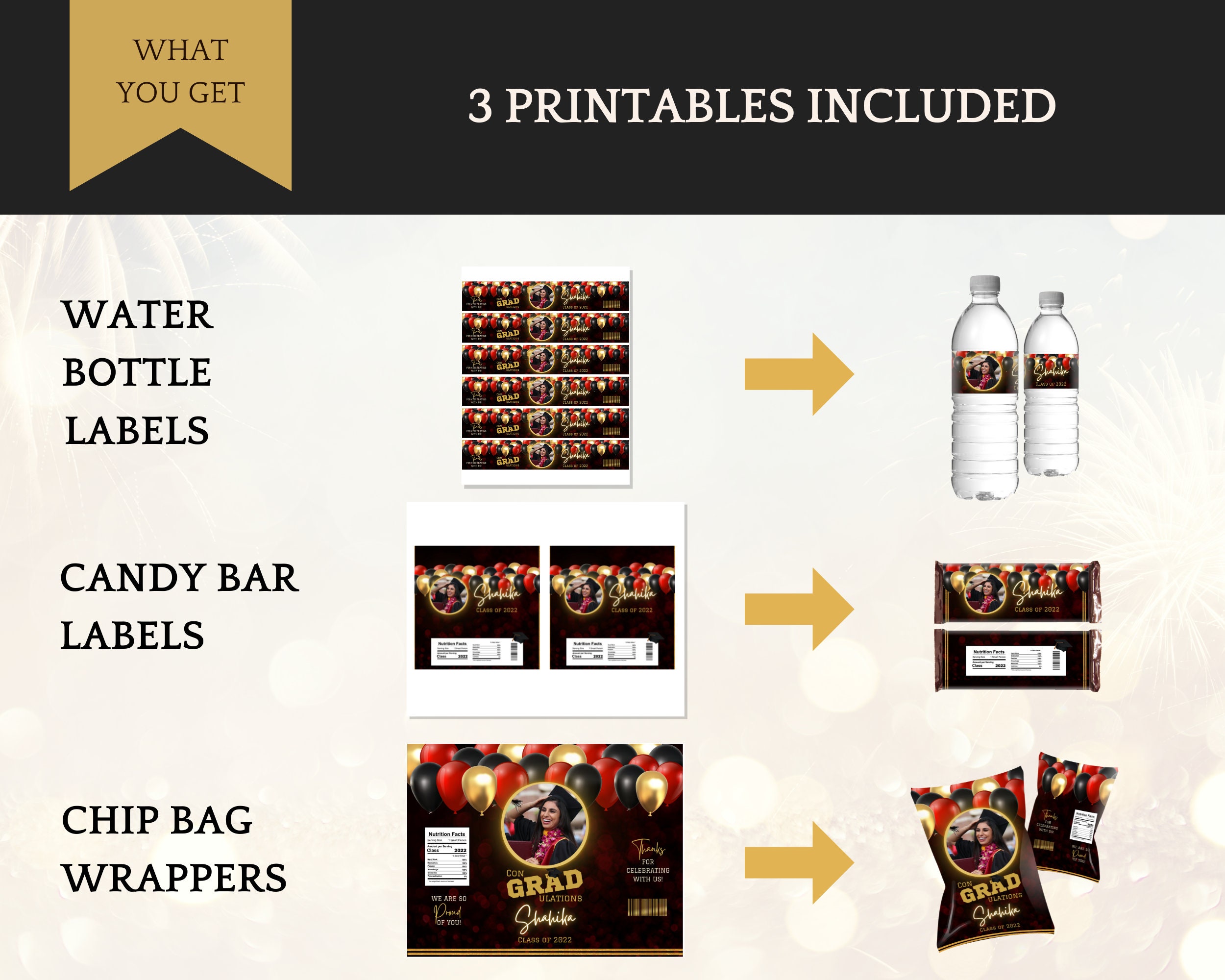 Graduation Decorations Template Set With Chip Bag Candy & - Etsy