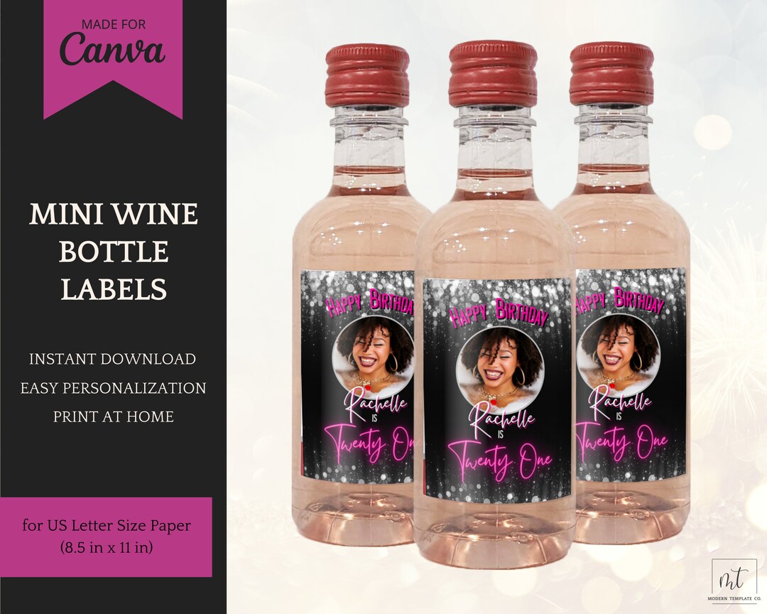 Mini Wine Bottle Labels in Pink, Personalized Wine Bottle Stickers ...