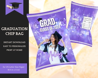 Purple & Silver Graduation Chip Bag Template, Party Decorations, Class ...