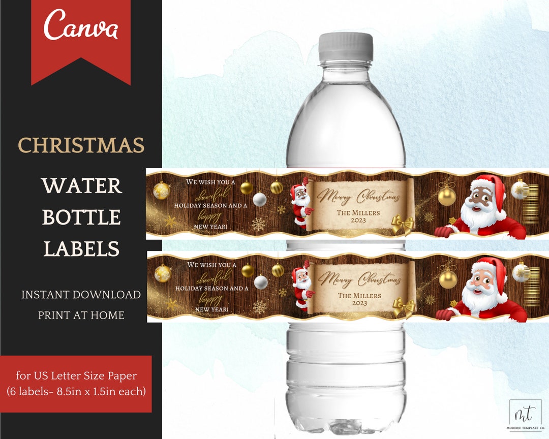 Black Santa Claus - Christmas Water Bottle Label Template, Printable ...