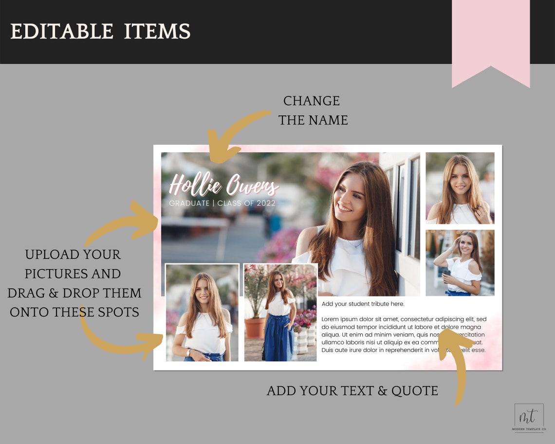 Senior Yearbook Ad Template Editable Half Page Graduation | Etsy