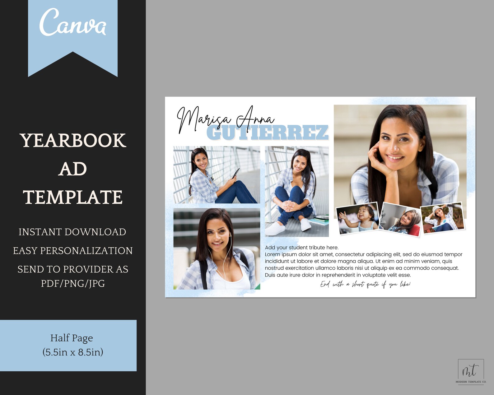 Senior Yearbook Ad Template Editable Half Page Graduation - Etsy