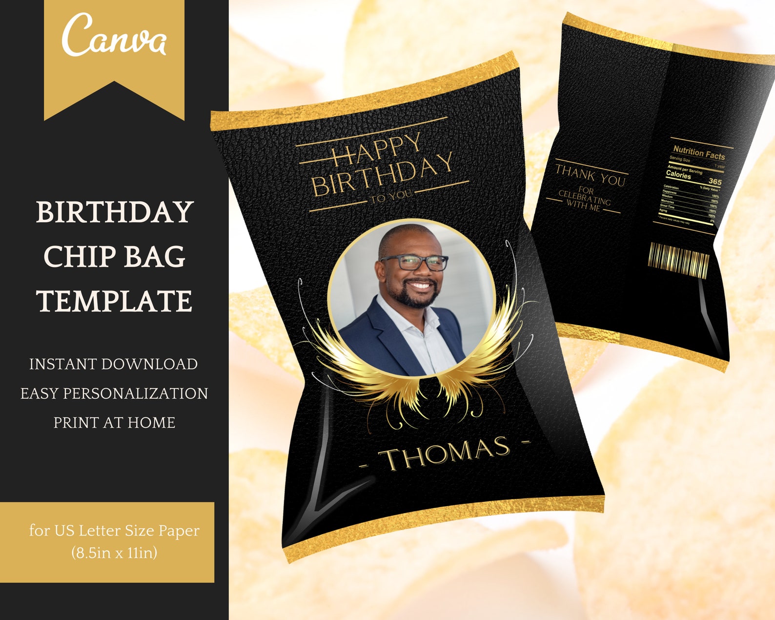 Birthday Chip Bag Template Elegant Customizable Party - Etsy