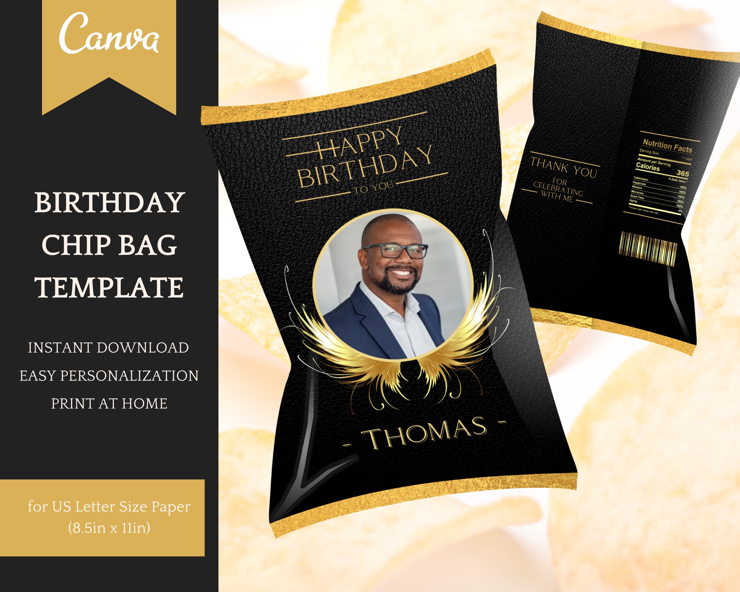Birthday Chip Bag Template Elegant Customizable Party - Etsy
