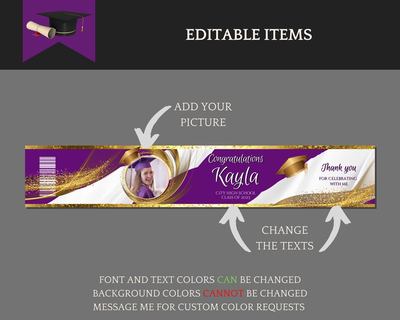 Graduation Water Bottle Label Template in Red/white/gold - Etsy