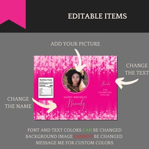 Hot Pink Birthday Decorations for Her - Chip Bag Template, Water Bottle ...
