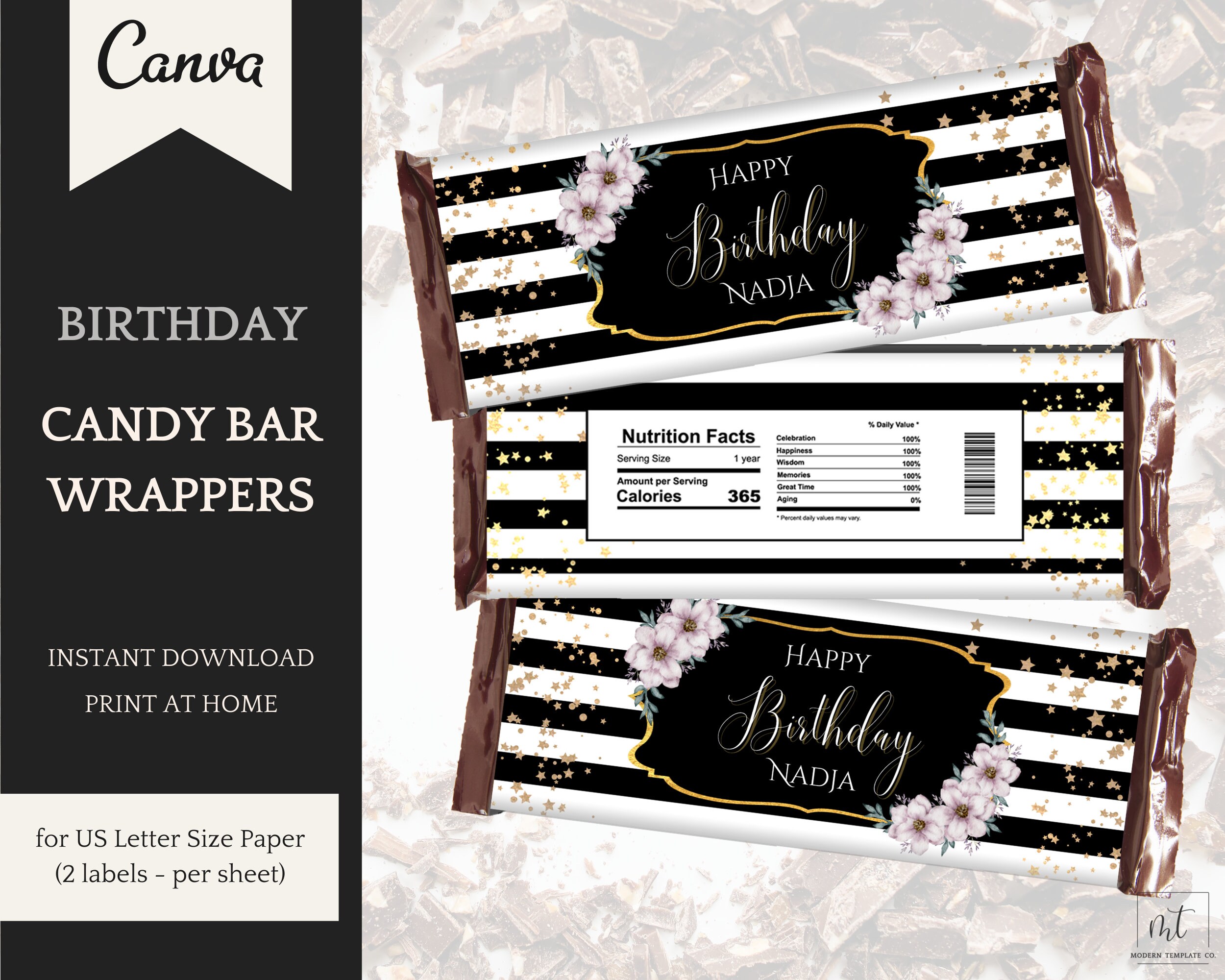 Chip Bag Template Water Bottle Candy Bar Labels Striped - Etsy