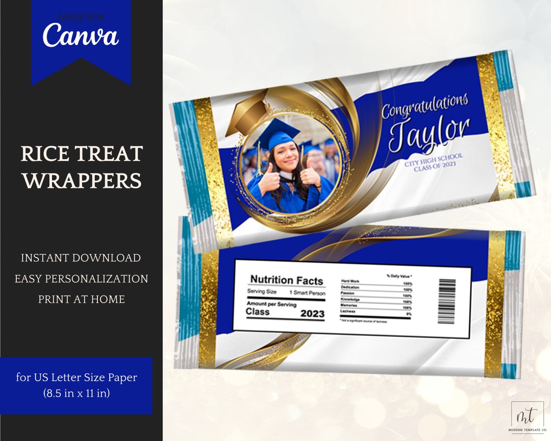 Graduation Rice Treats Template in Blue and Gold, Class of 2023 ...